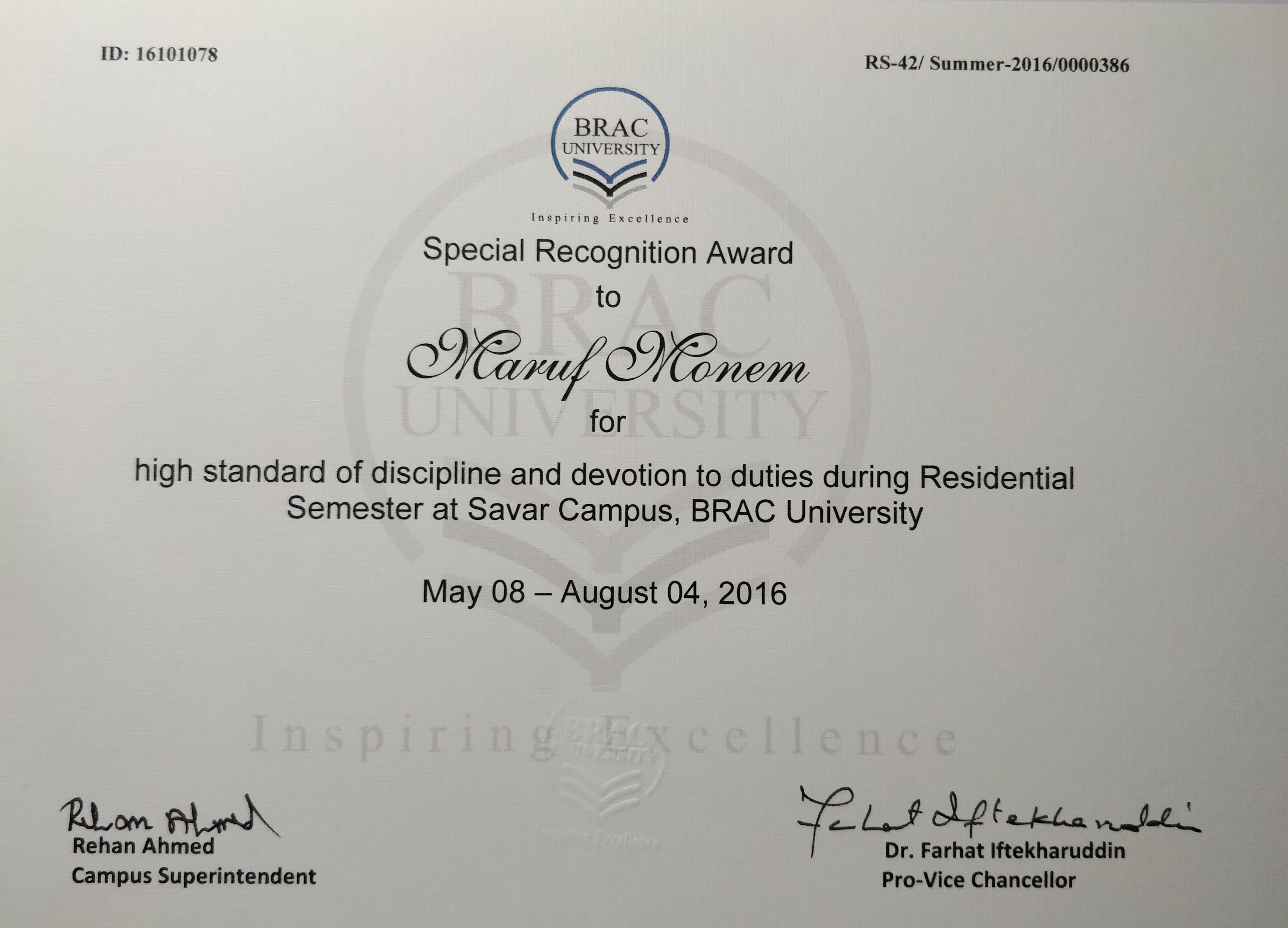 vice chancellors certificate